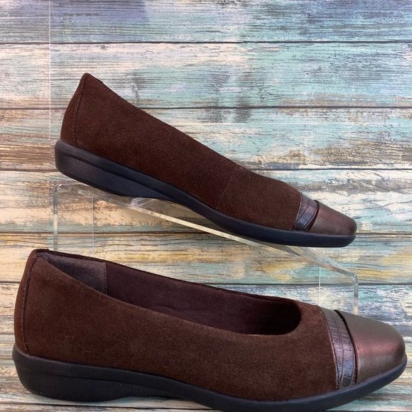 Clarks | Shoes | Clarkshaydn Kay Brown Suede Flats Square Toe Cap Toe ...